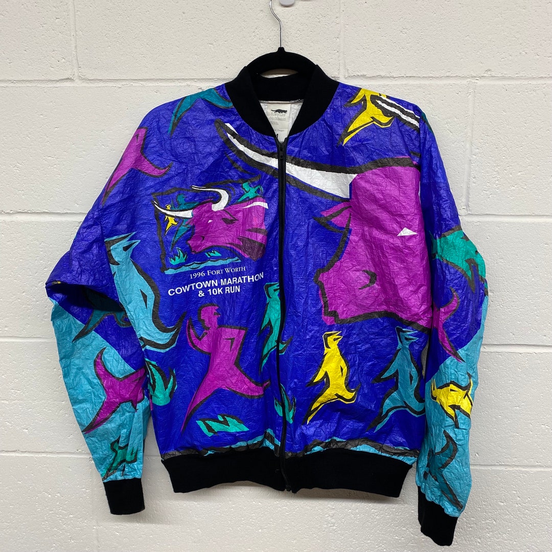 90’s Tyvek Windbreaker Colourful Fort Worth Marathon, Vintage Running ...
