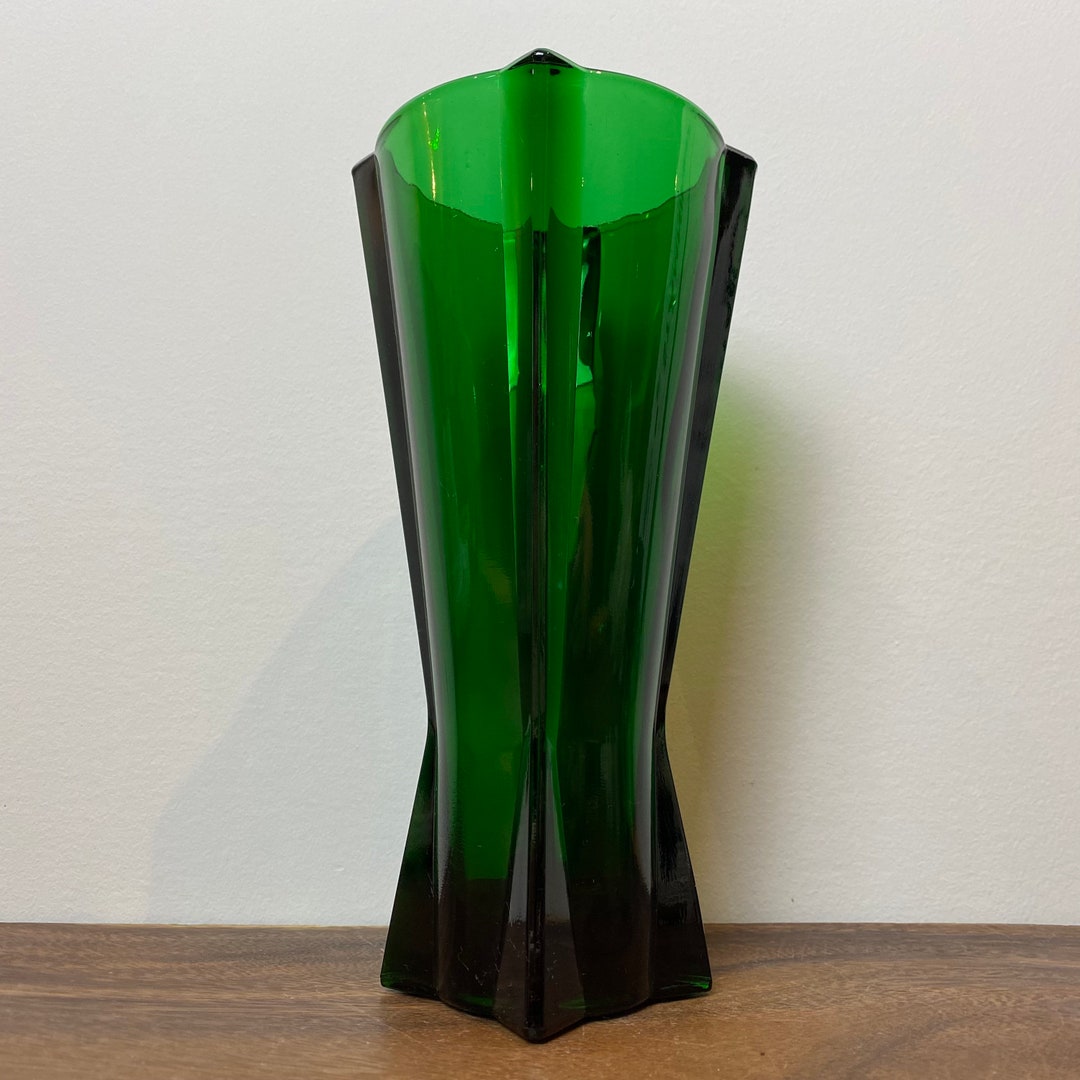 Anchor Hocking Green Glass Rocket Vase Art Deco Mcm Etsy