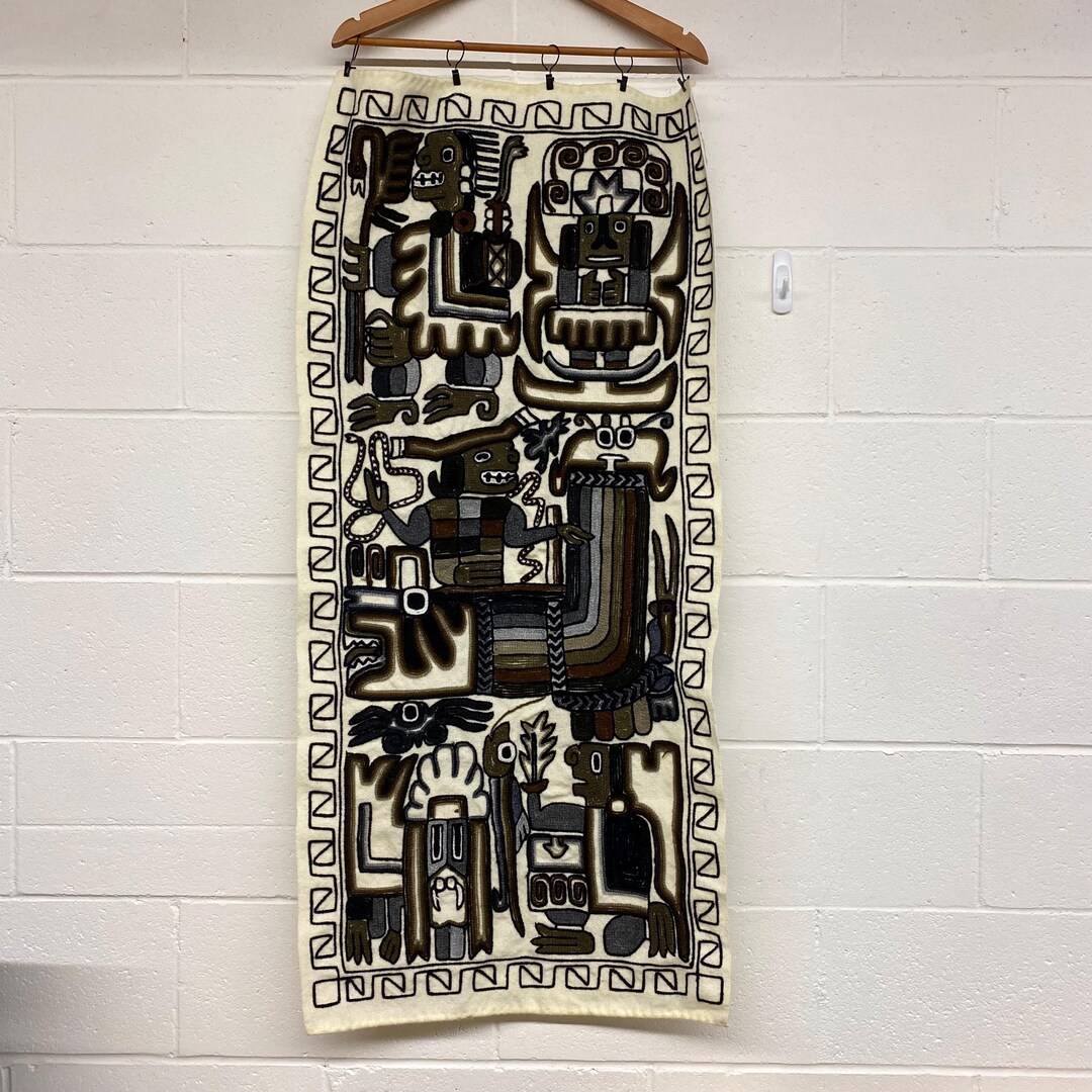 Mayan Aztec Embroidered Tapestry Wall Hanging, Tribal Fibre Art - Etsy