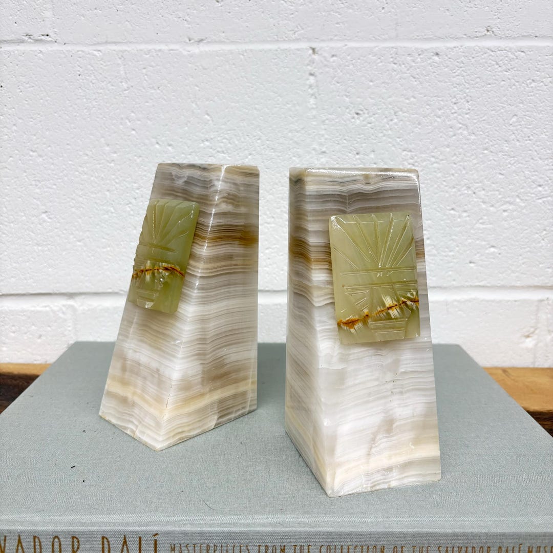 Solid Polished Natural Onyx Stone Bookends, Cream & Rust - Etsy