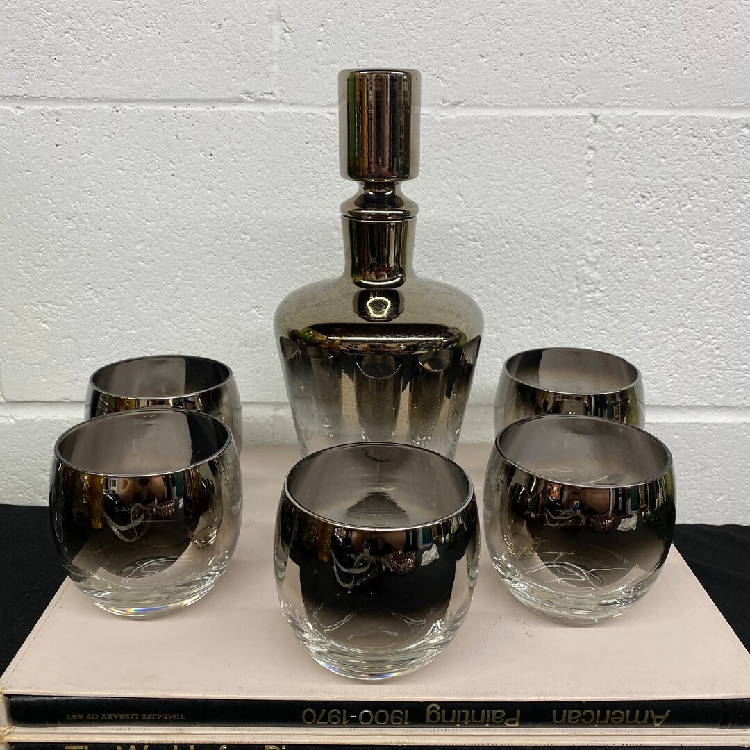 Silver Fade Roly Poly Glassware Set With Decanter, Mid Century Modern ...