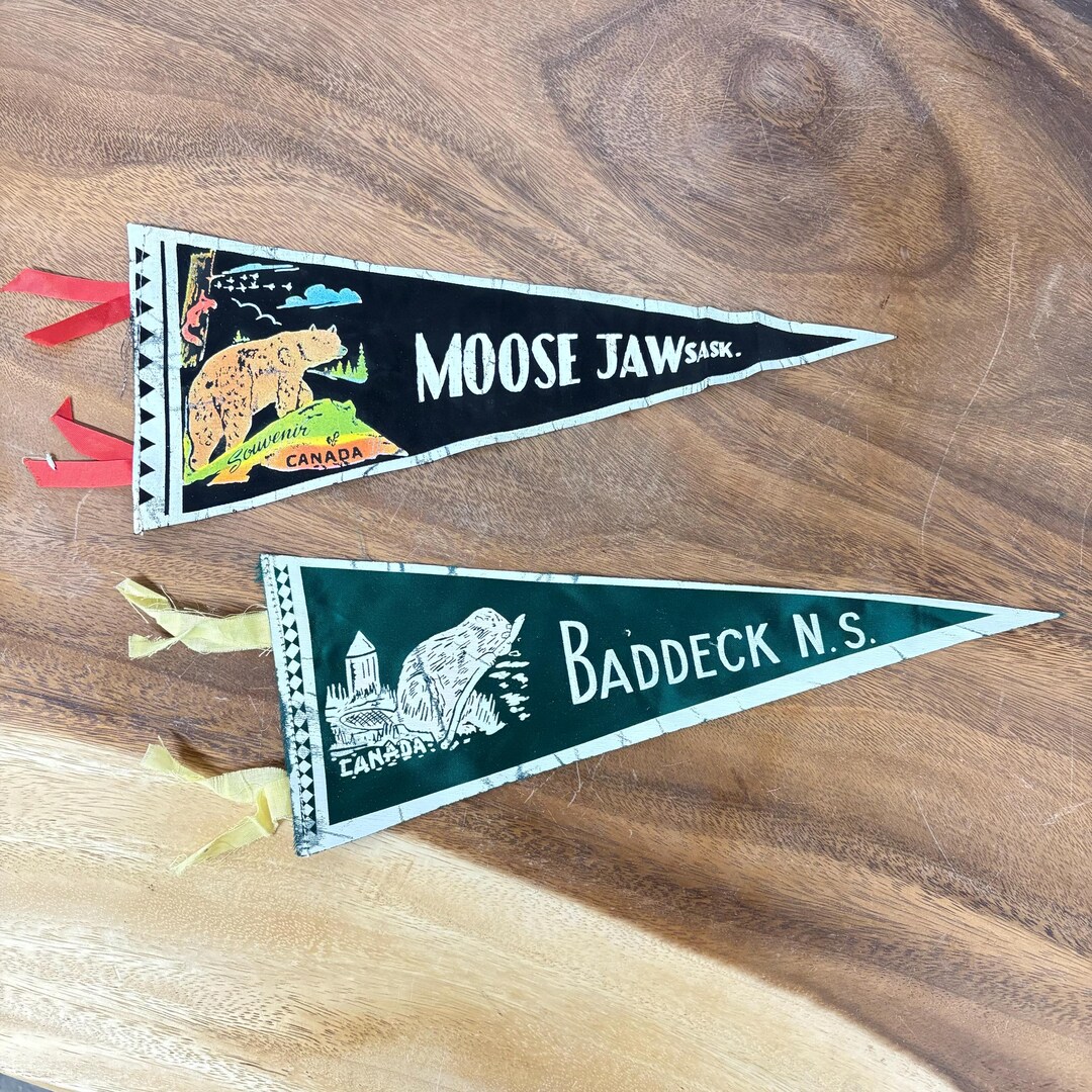 Vintage Canadian Souvenir Pennants, Moose Jaw SK, Baddeck NS - Etsy