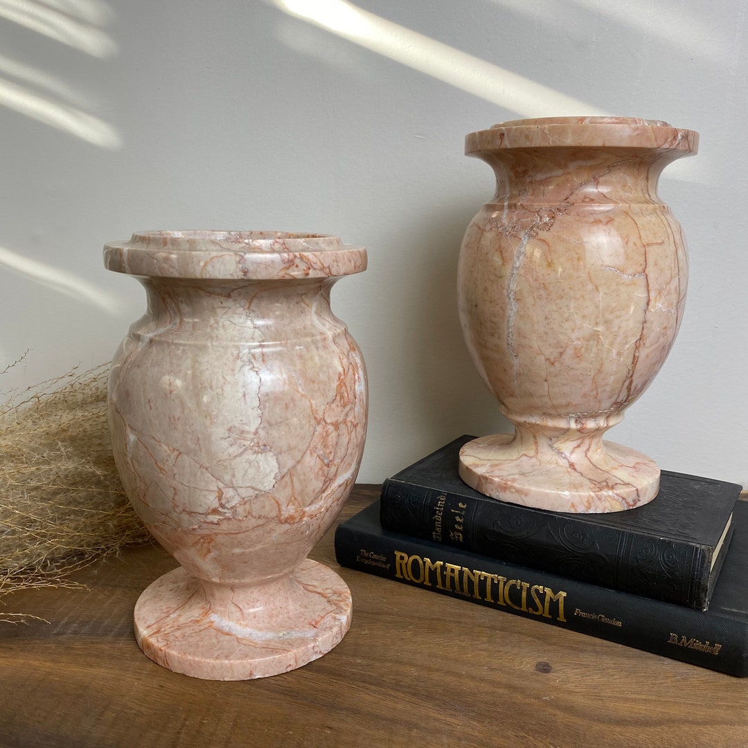 Pair of Natural Pink Marble Vases, Genuine Marble - Etsy