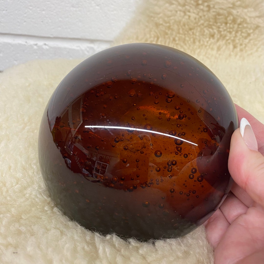 Dark Amber Glass Paperweight With Bubbles - Etsy
