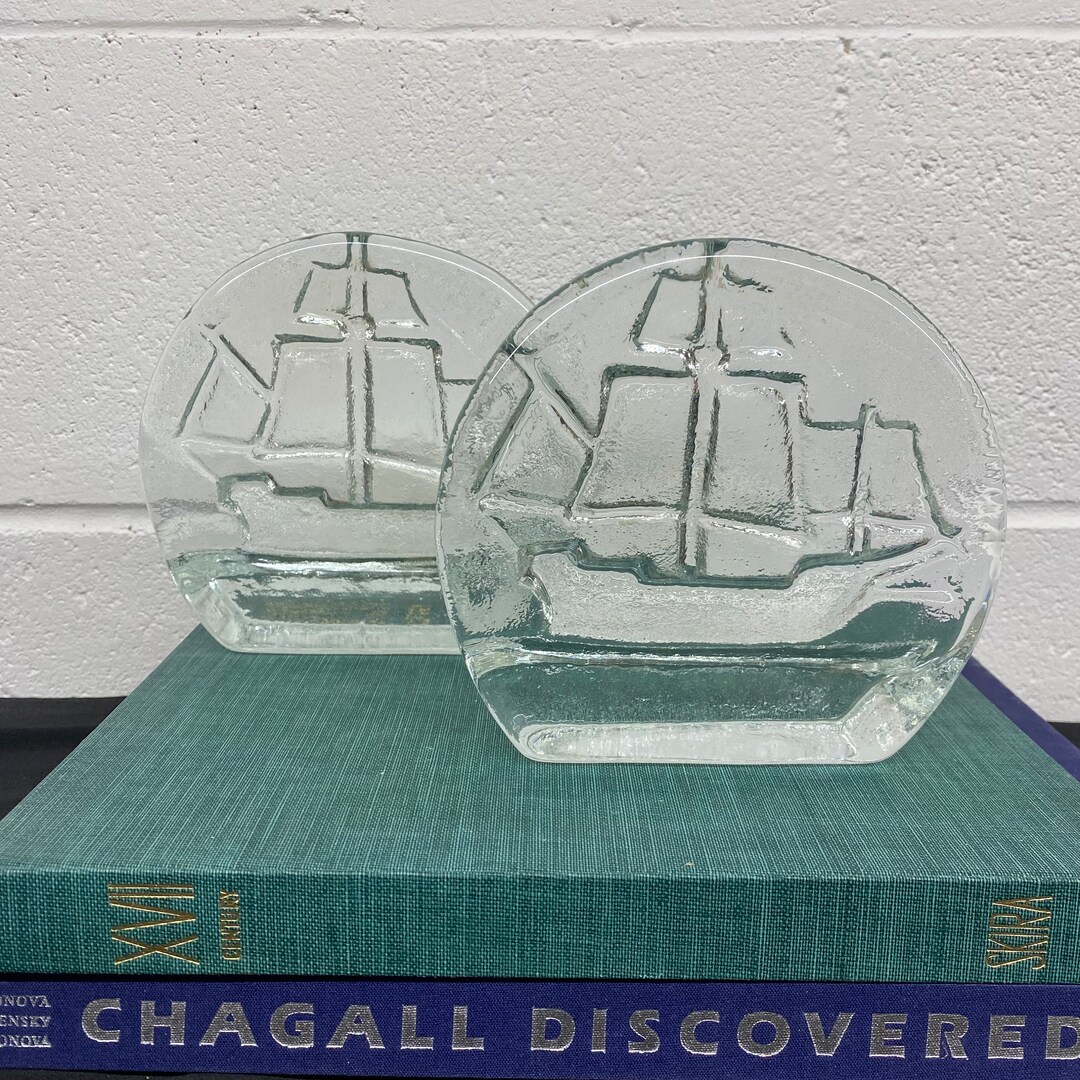 Blenko Clear Glass Sailboat Bookends - Etsy