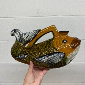 Vintage as is Portuguese Majolica Fish Gurgle Pitcher - Etsy