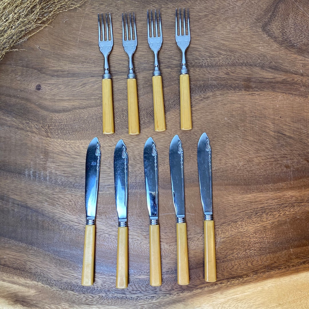 Bakelite Cutlery, Bakelite Handles, Mid Century Knives and Forks ...