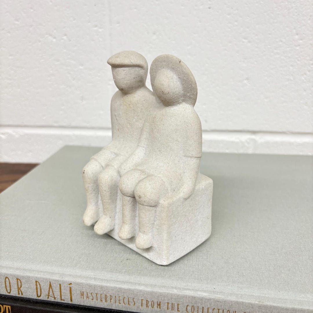 Marbell Stone Art Modernist Collectible Sculpture Boy & Girl on Bench ...