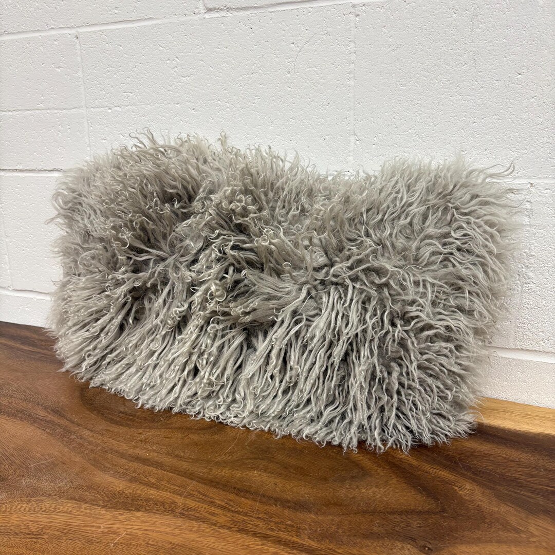 Grey Mongolian Wool Rectangular Accent Pillow - Etsy