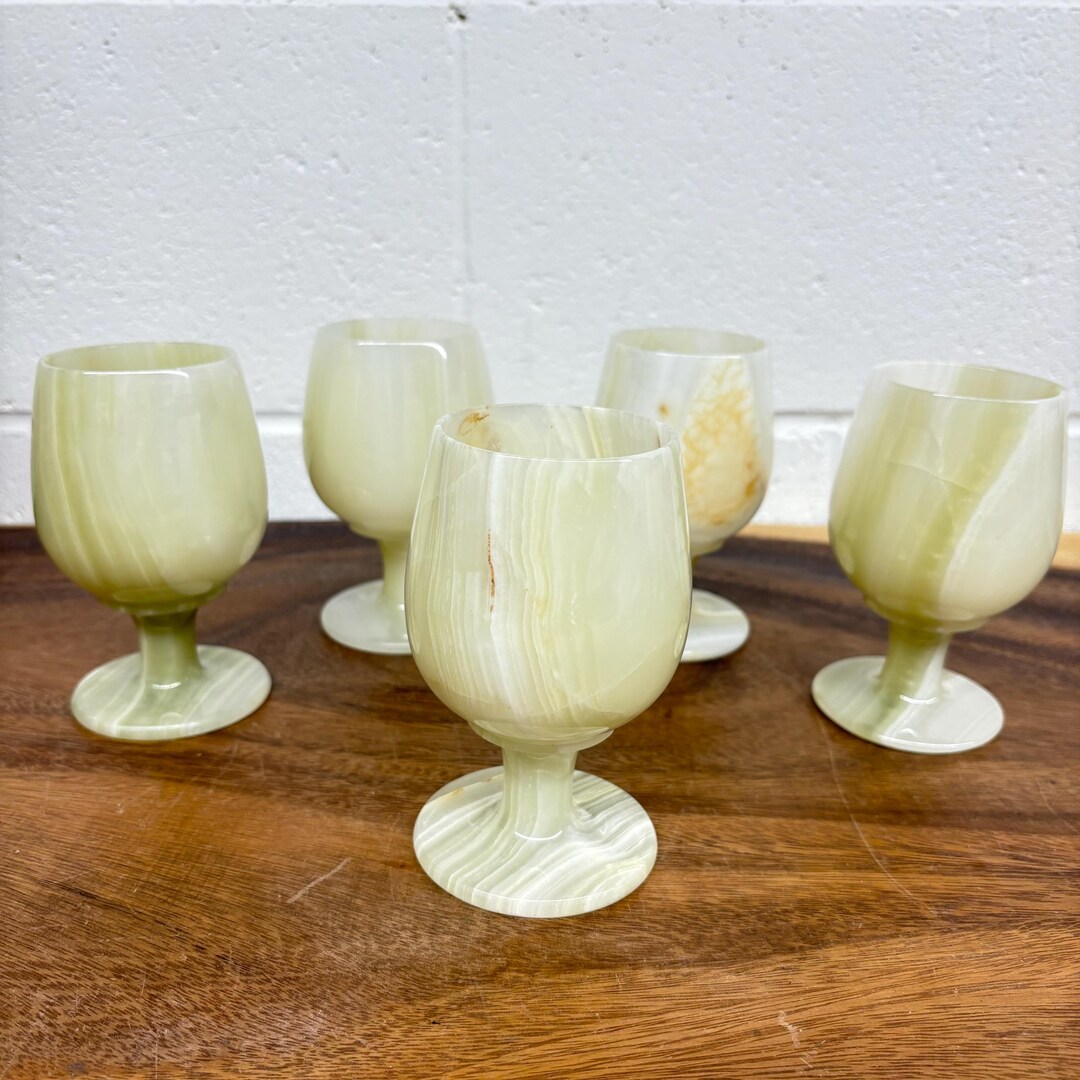 Set of 5 Natural Onyx Wine Goblets, Polished Stone Cups - Etsy