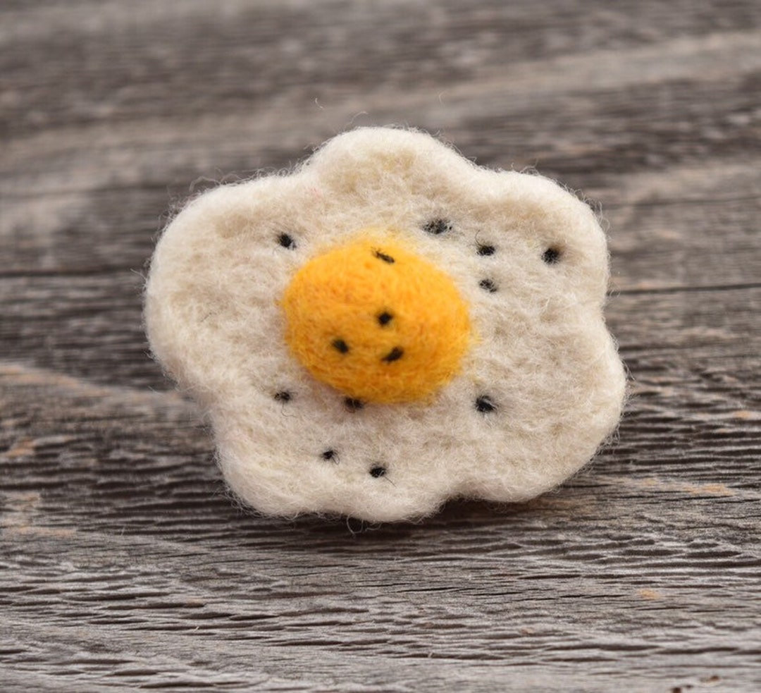 Mini Over Easy Egg Pin, Needle Felted 100% Merino Wool Unique Accessory ...