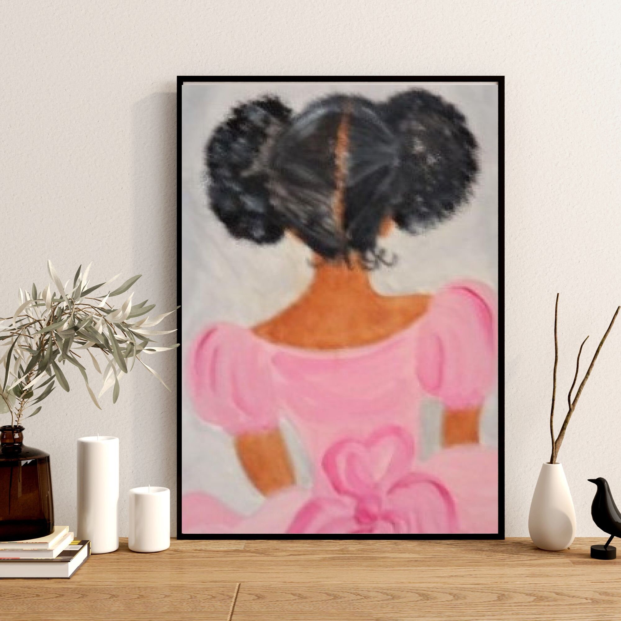 Acrylic Painting of Pretty Girl of Color in Pink Dress - Etsy