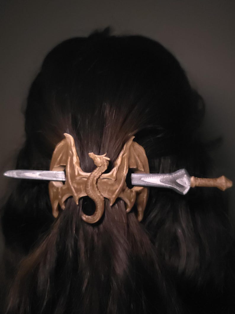 Dragon Spirit Hair Pin – 3D Printed Dragon Sword Hair Stick, Fantasy ...