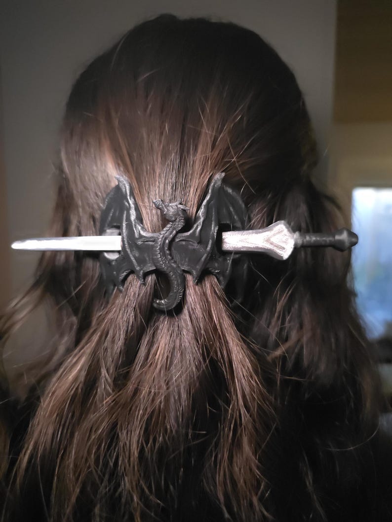 Dragon Spirit Hair Pin – 3D Printed Dragon Sword Hair Stick, Fantasy ...