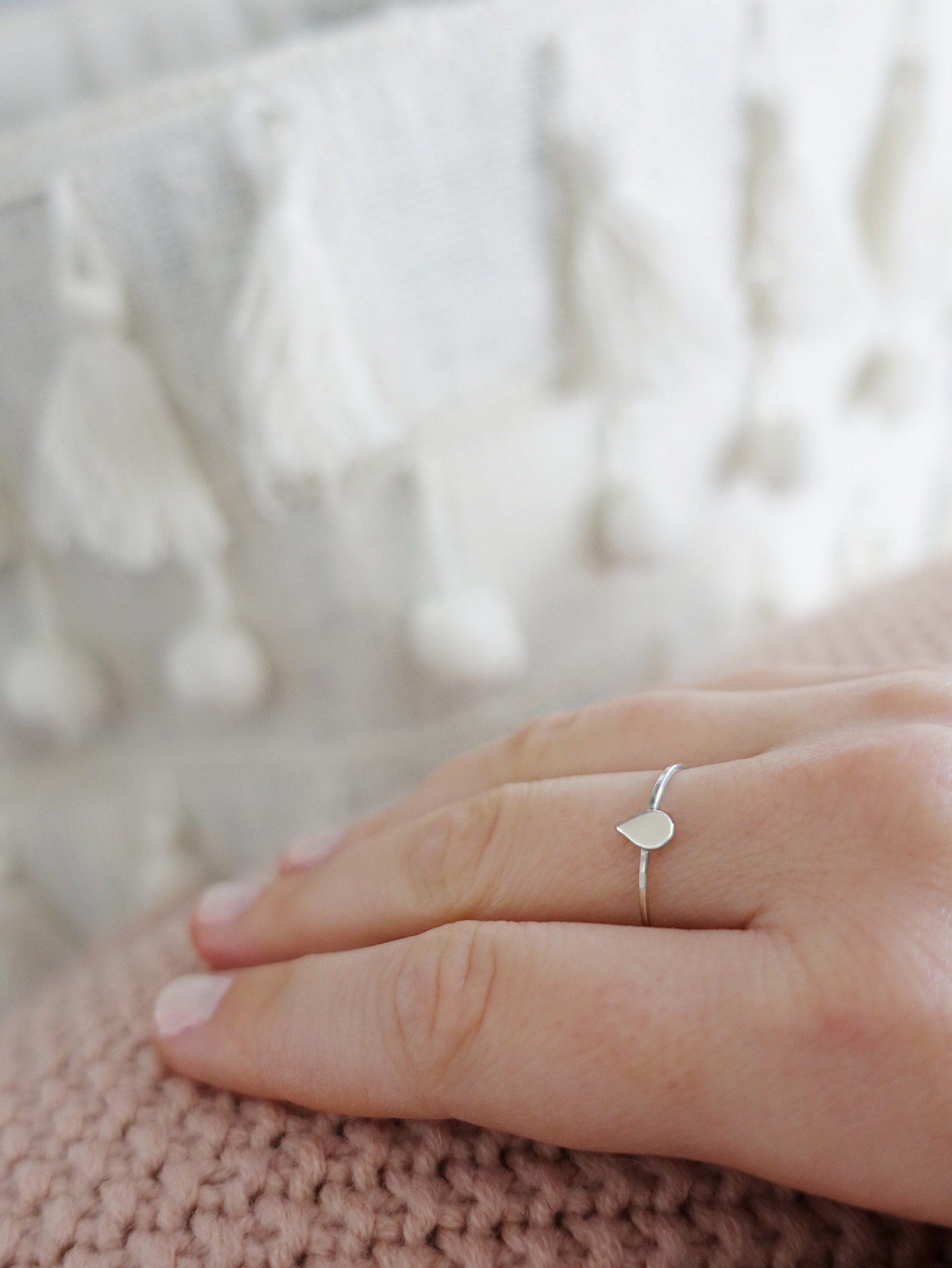 Dainty Raindrop Stacking Ring Tiny Minimalist Ring Pear | Etsy