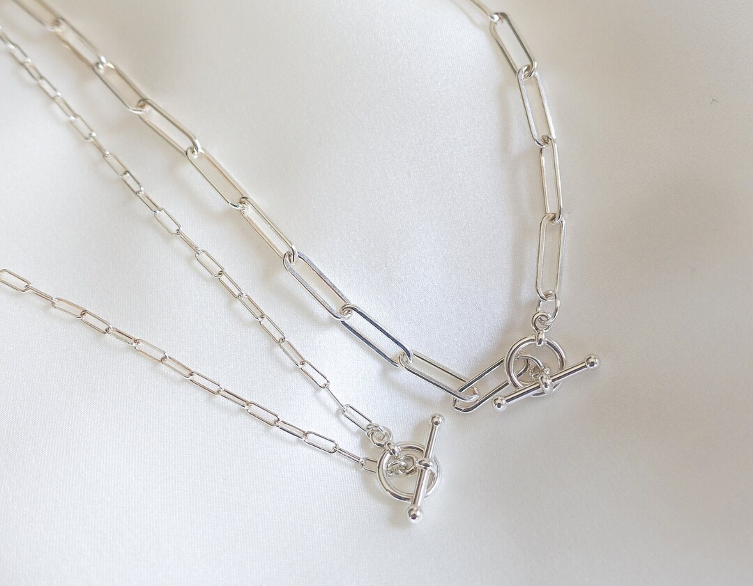 Paperclip Necklace • Small or Large Link Necklace • Toggle Clasp ...