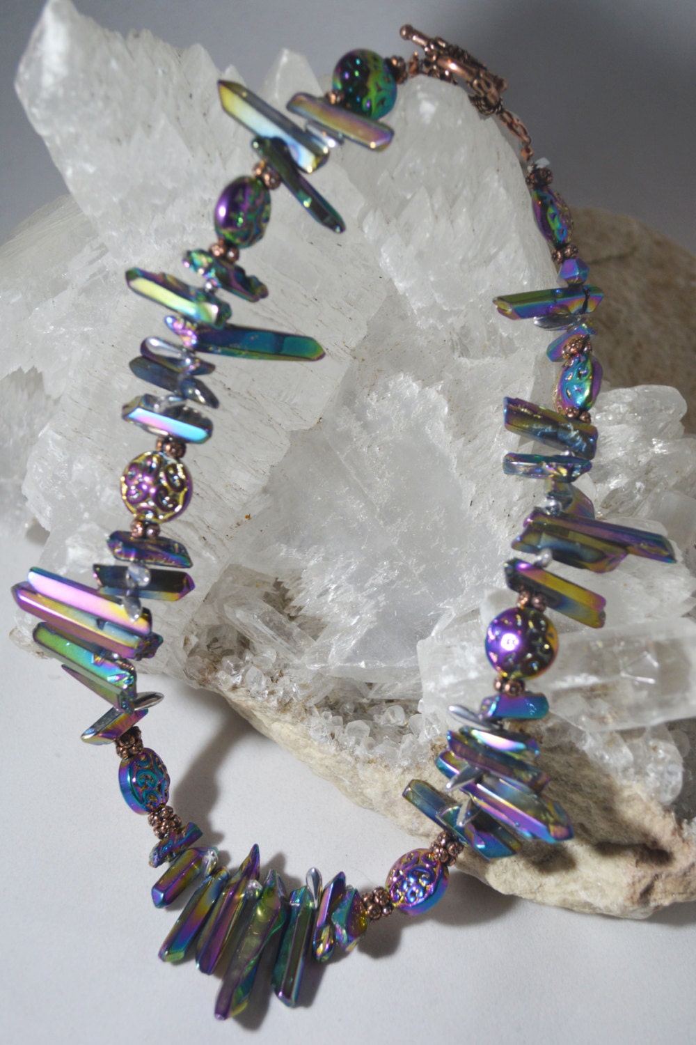 Shiny, Multi-colored Titanium Coated Quartz, Czech Glass and Copper ...