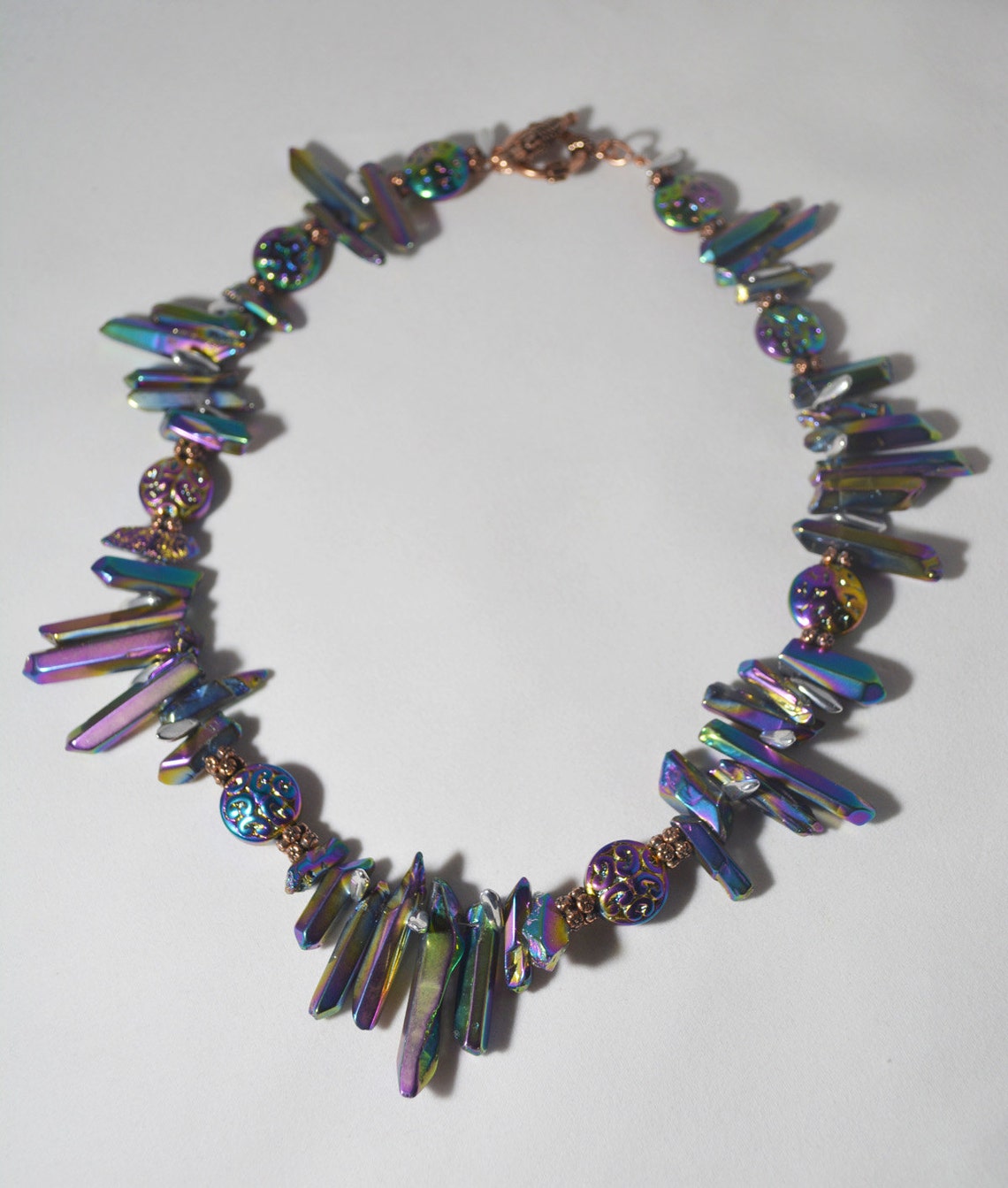 Shiny, Multi-colored Titanium Coated Quartz, Czech Glass and Copper ...