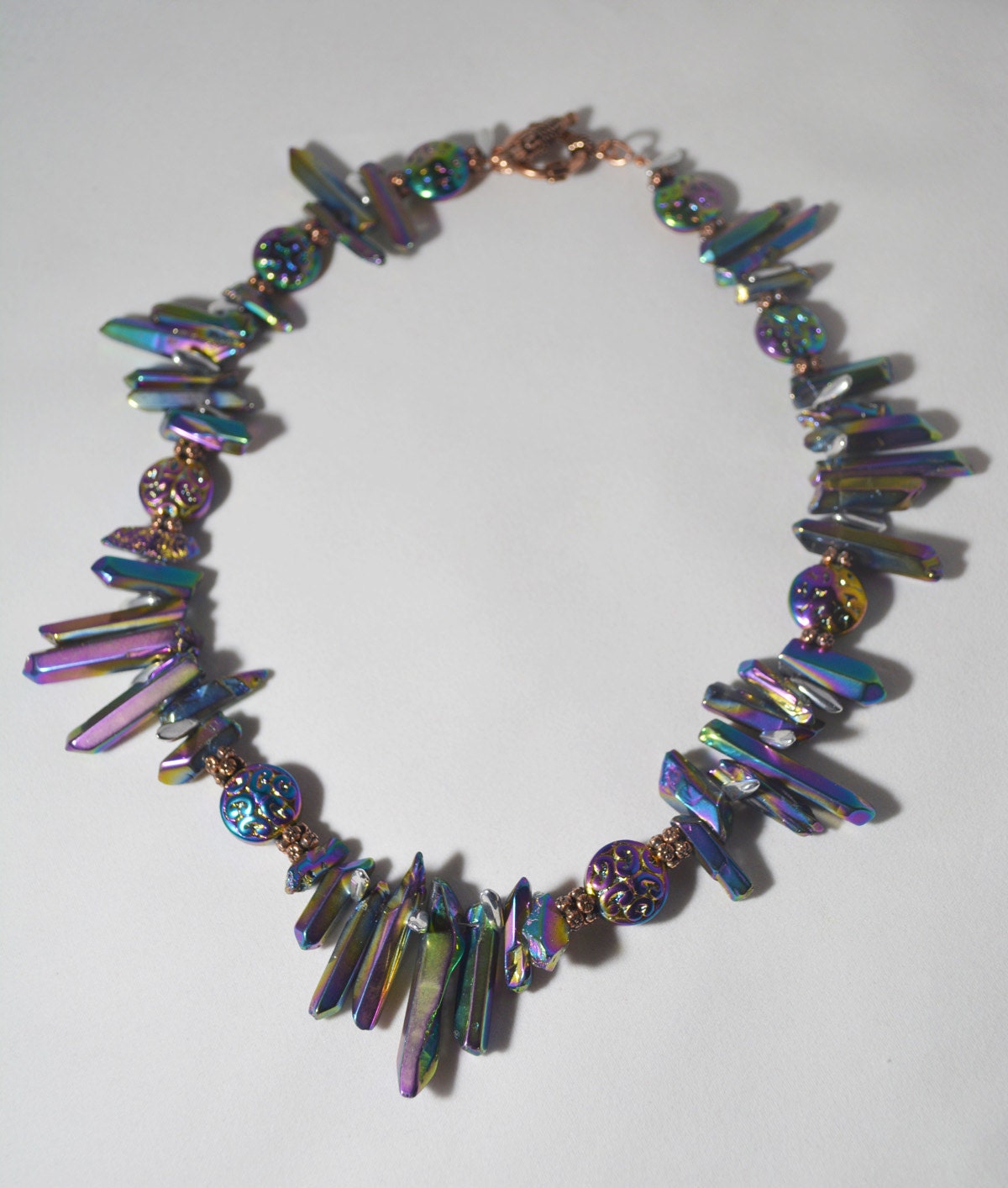 Shiny, Multi-colored Titanium Coated Quartz, Czech Glass and Copper ...