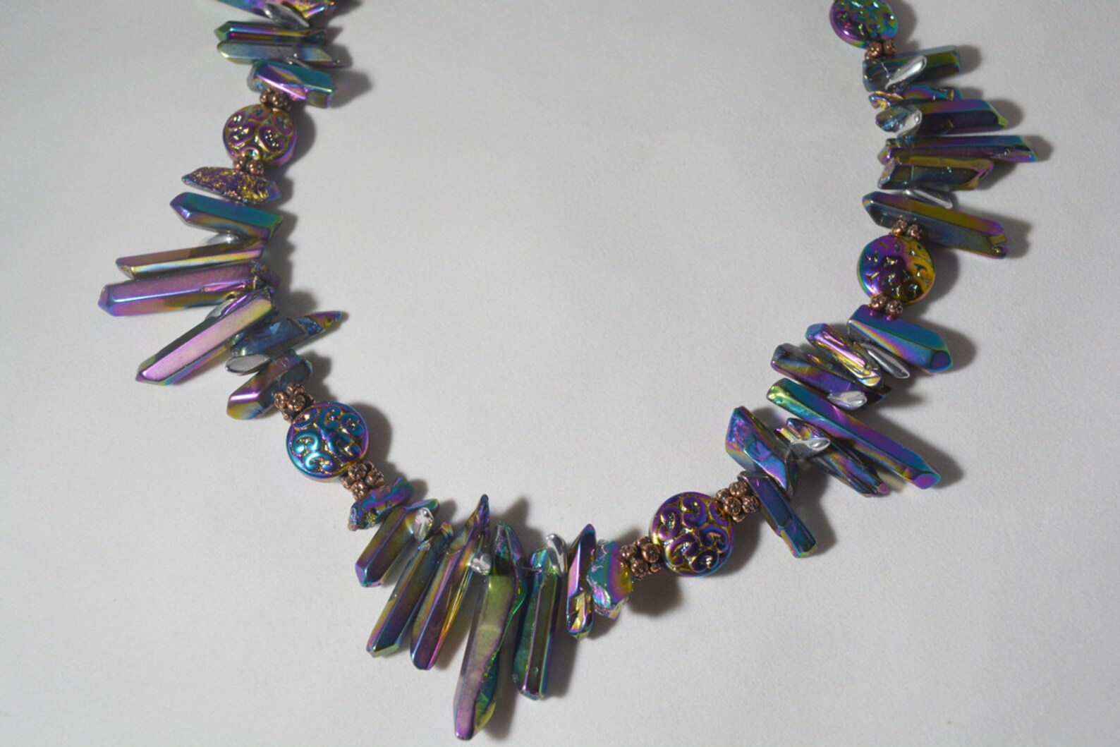 Shiny, Multi-colored Titanium Coated Quartz, Czech Glass and Copper ...