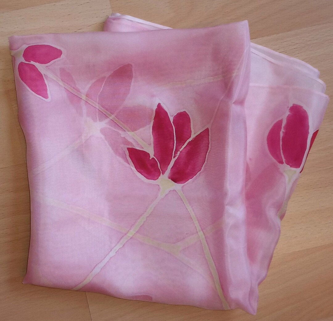 Hand Painted Pink Silk Scarf, Special Gift for Her, Gift for Ladies ...