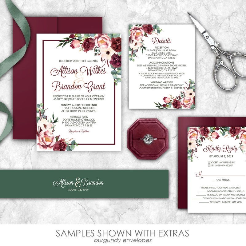 Burgundy Wedding Invitation - Etsy