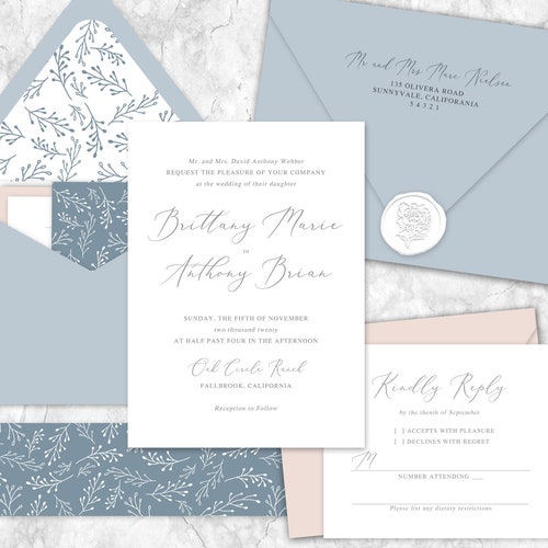 Light Blue Wedding Invitation Suite Real Gold Foil Wedding | Etsy