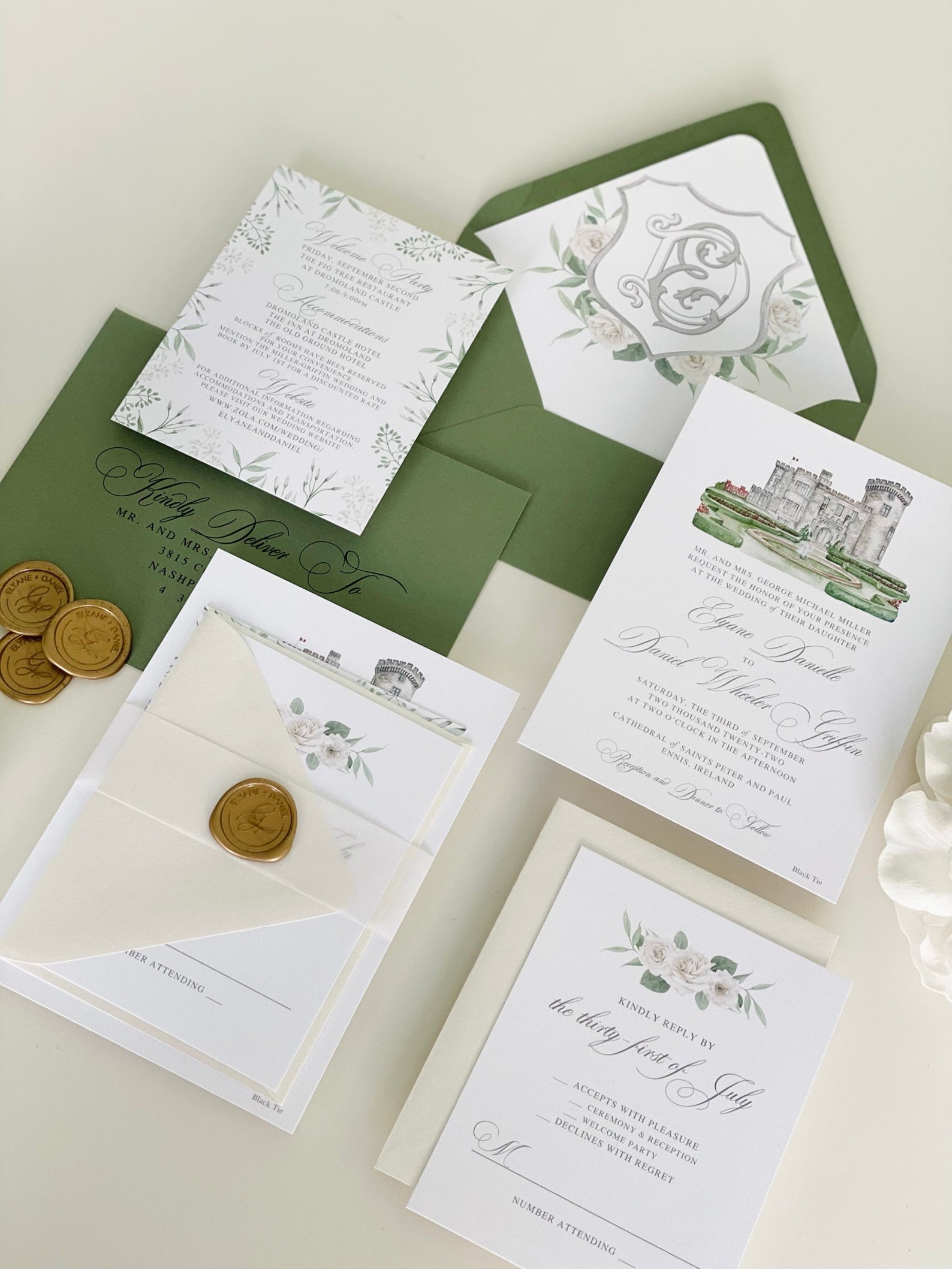 Dromoland Castle Wedding Invitation, Ireland, Custom Venue Wedding ...