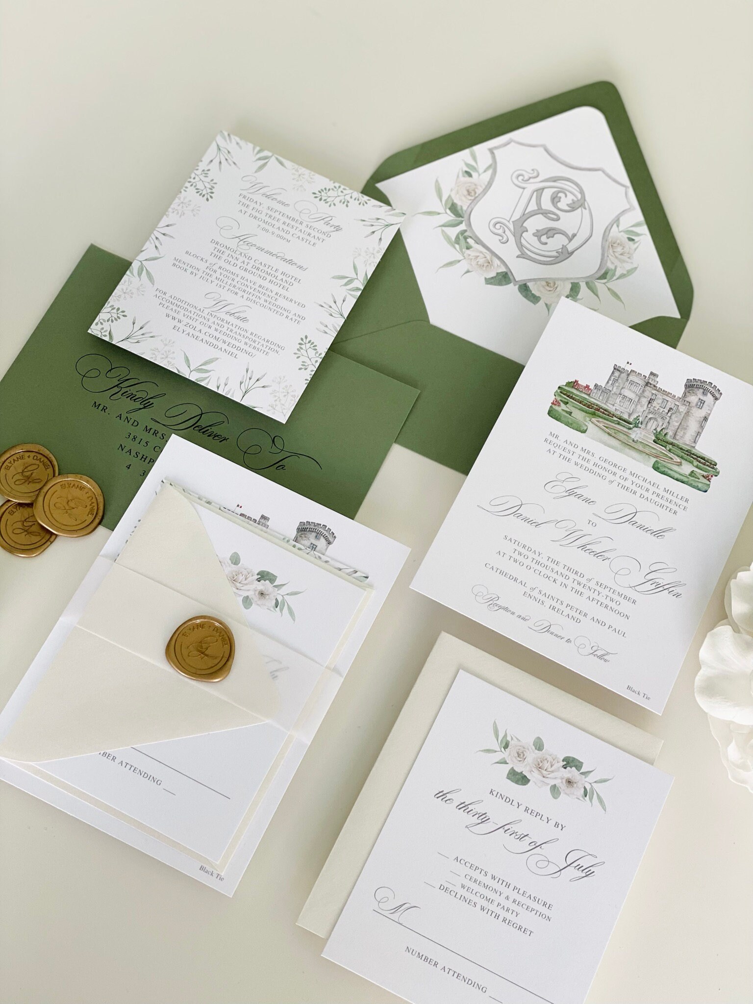 Dromoland Castle Wedding Invitation, Ireland, Custom Venue Wedding ...