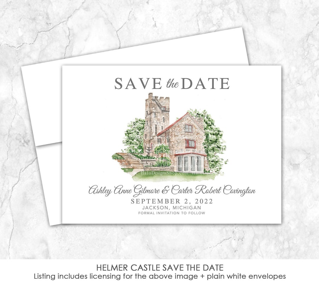 Helmer Castle Save the Date, Venue Save the Date, Watercolor Painting ...