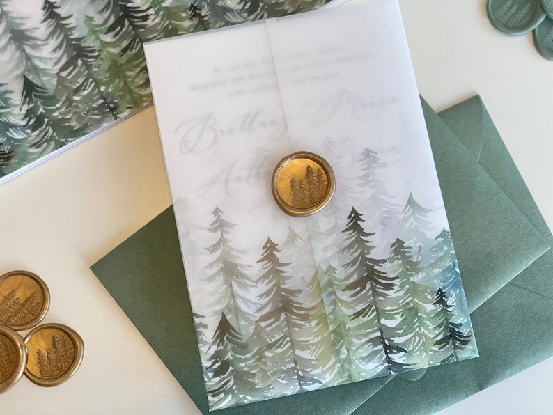 Pine Tree Vellum Invitation Wrap, for 5x7 Invitation, Evergreen Vellum ...
