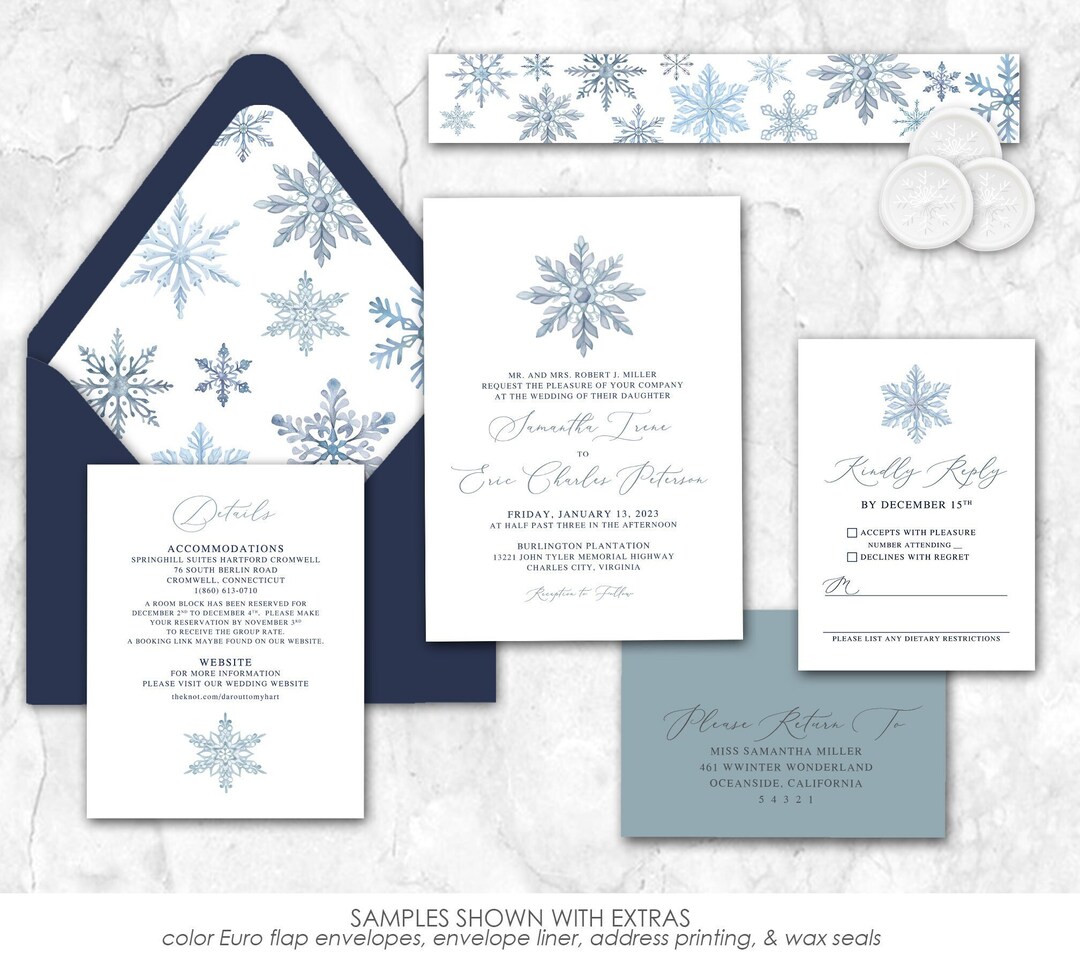 Watercolor Snowflake Wedding Invitations, Winter Wedding, Wedding ...