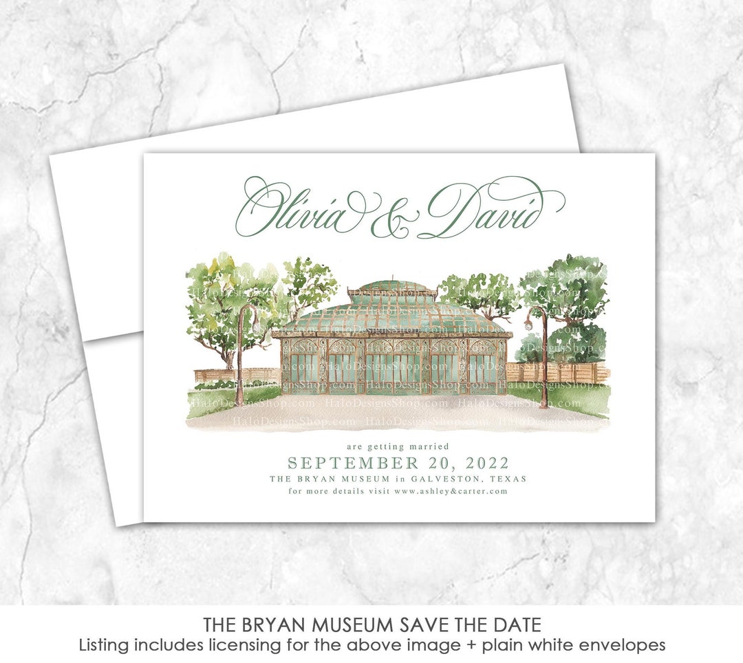 Bryan Museum Watercolor Save the Date | Galveston, Texas - Etsy