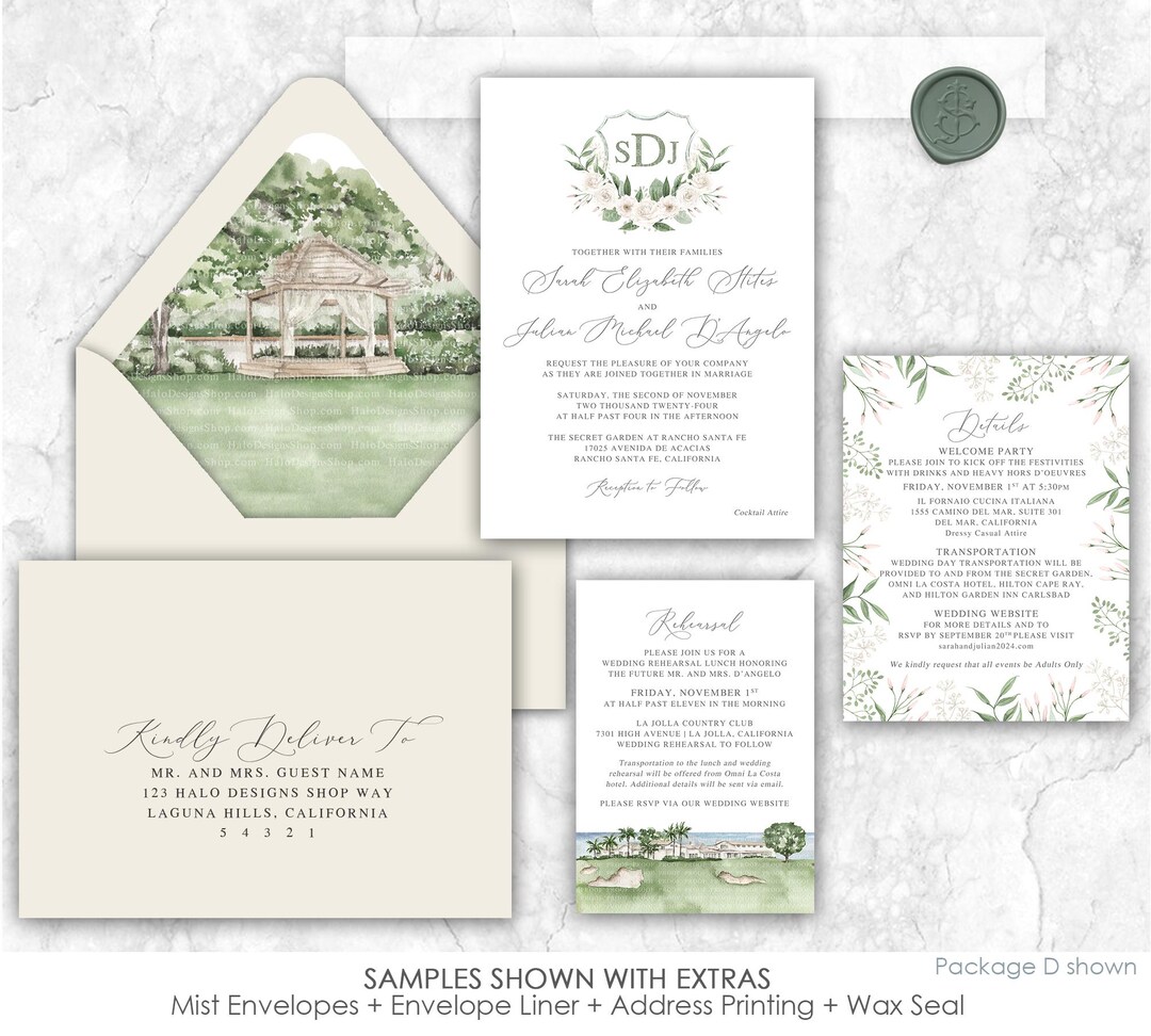 Secret Garden Wedding Invitation | Rancho Santa Fe Venue - Etsy