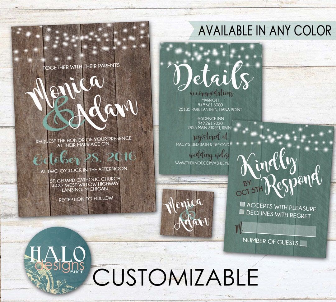 Rustic Wedding Invitation, ANY COLOR, Rustic Wedding Invite, Wedding ...