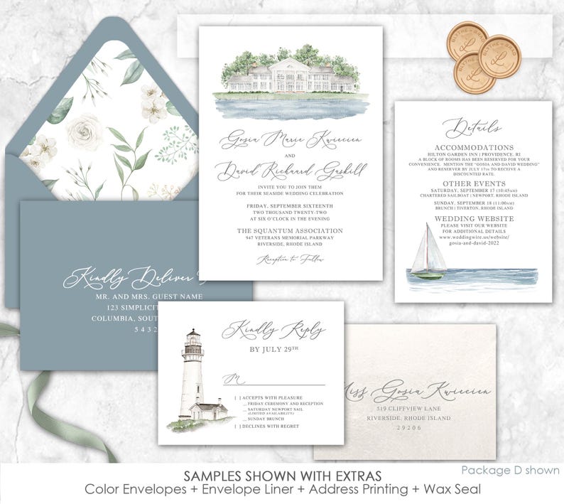 Hydrangea Wedding Invitation, Seabright Beach Club Venue - Etsy