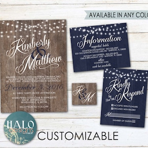 Rustic Navy Wedding Invitations, ANY COLOR, Rustic Wood Invite, Navy ...