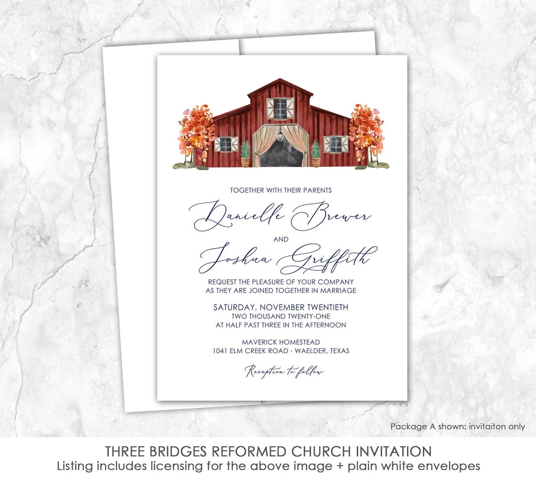 Fall Red Barn Wedding Invitation, Barn, Rustic, Simple, Greenery ...