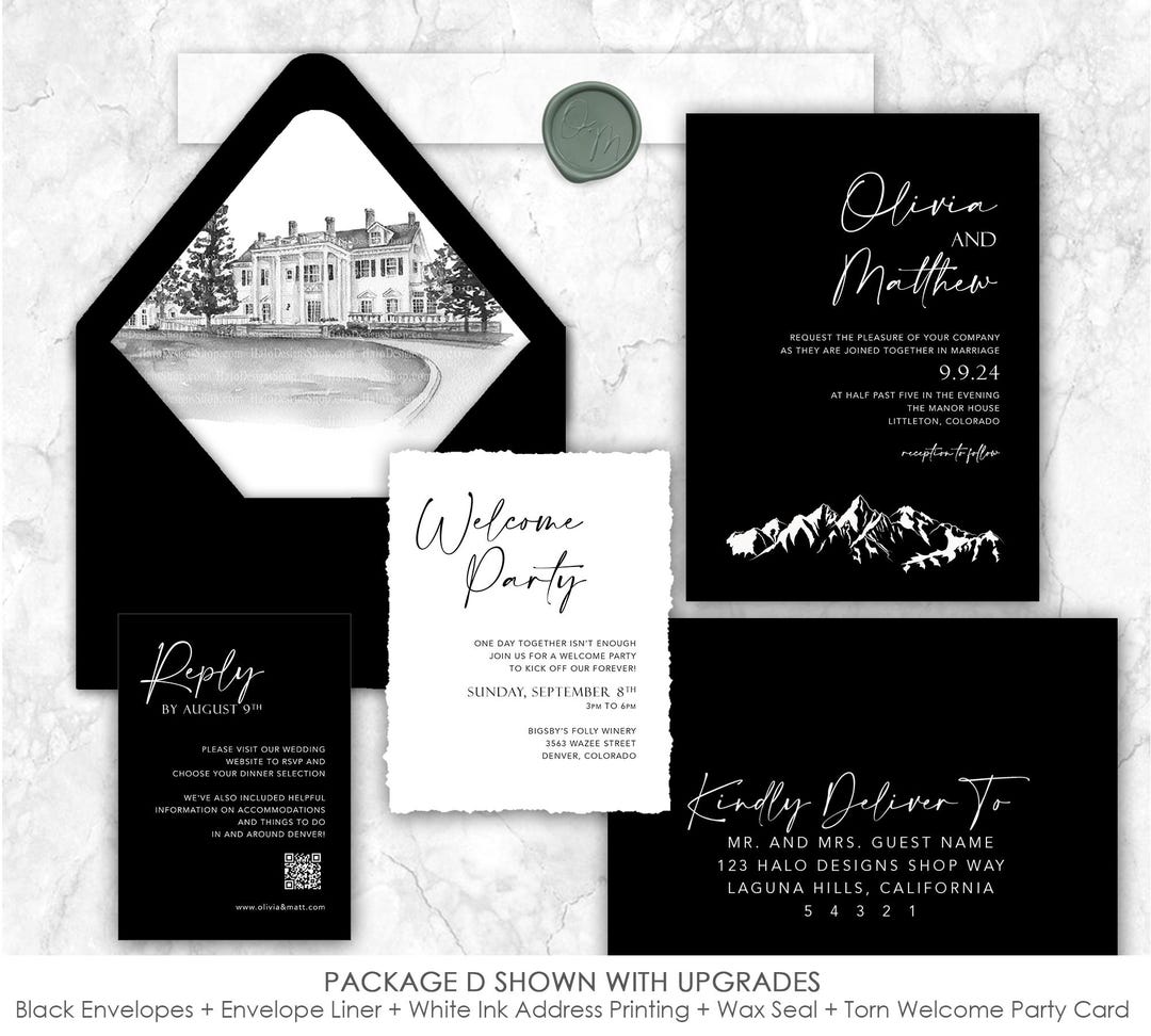 Manor House Wedding Invitation | Black & White - Etsy
