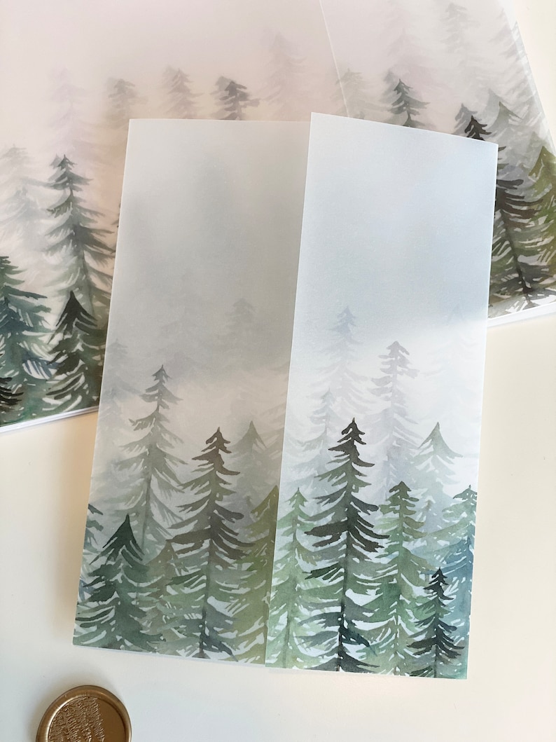Pine Tree Vellum Invitation Wrap, for 5x7 Invitation, Evergreen Vellum ...