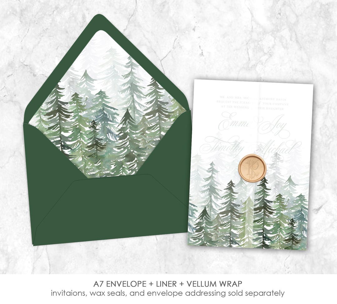 Evergreen Pine Tree Vellum Wrap AND Envelope With Matching Forest Liner ...
