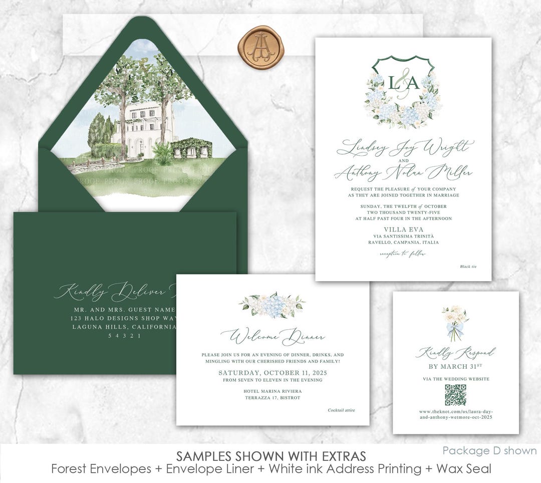 Villa Eva Wedding Invitation Set, Italian Venue Illustration - Etsy