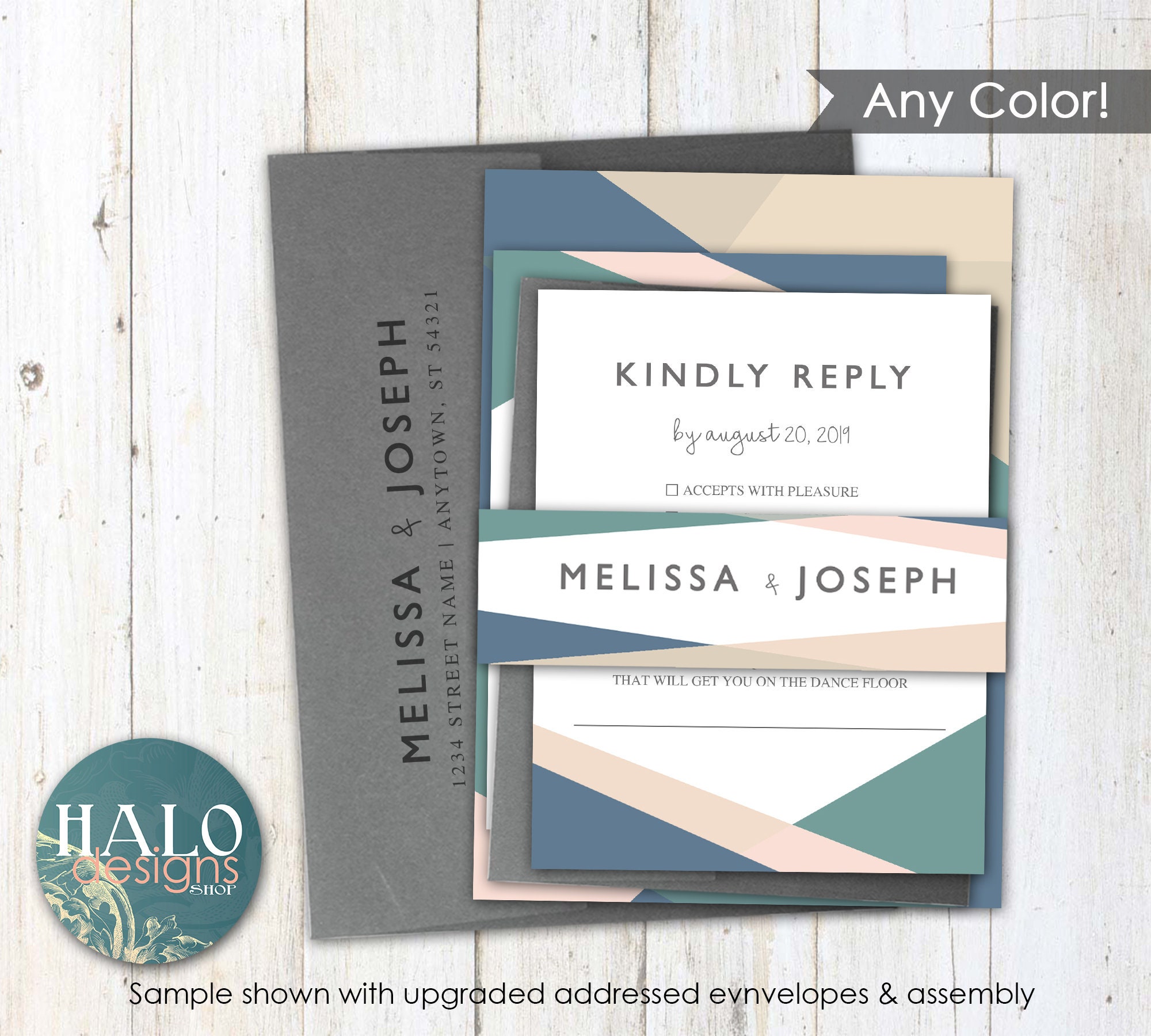 Modern Geometric Wedding Invitations Geo Blue Wedding - Etsy