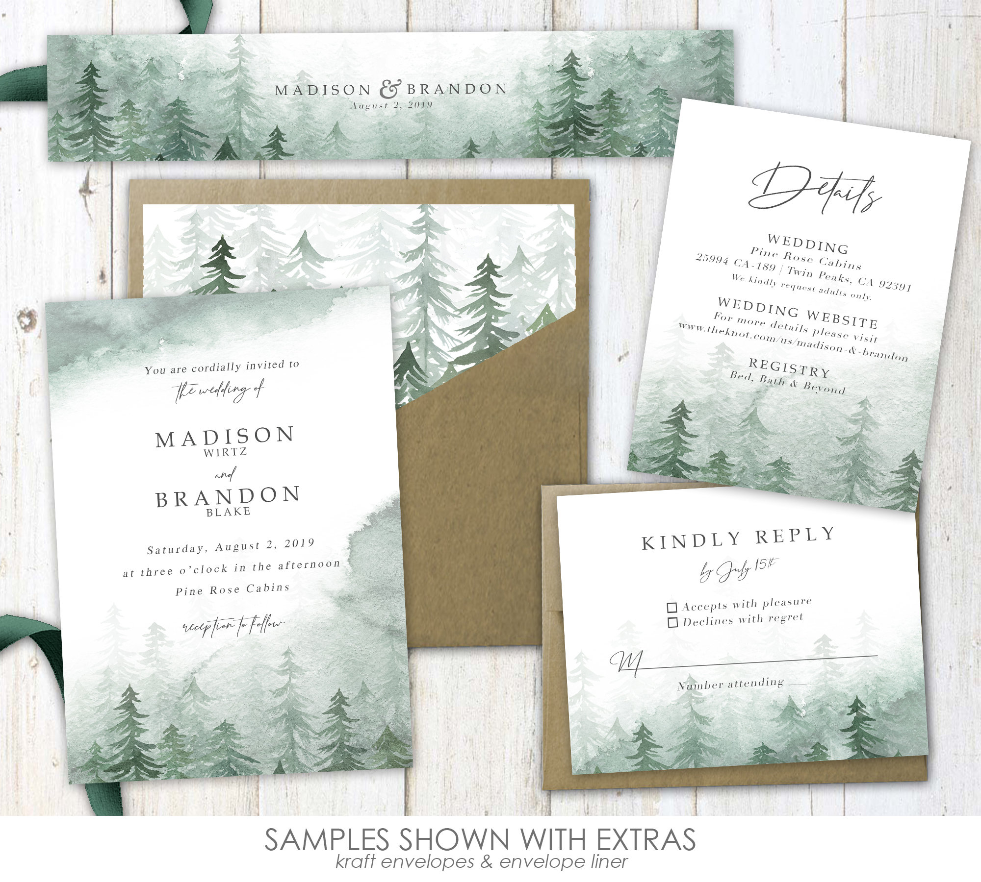 Forest Watercolor Wedding Invitations Pine Tree Wedding - Etsy
