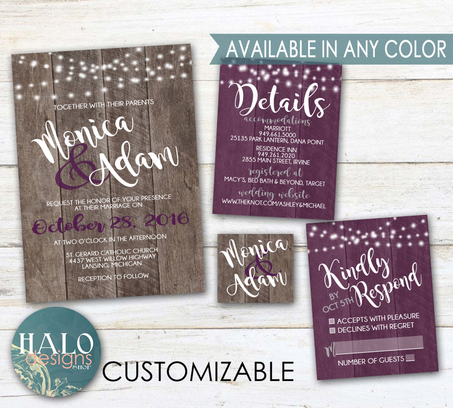 Rustic Wedding Invitation ANY COLOR Rustic Wedding Invite | Etsy