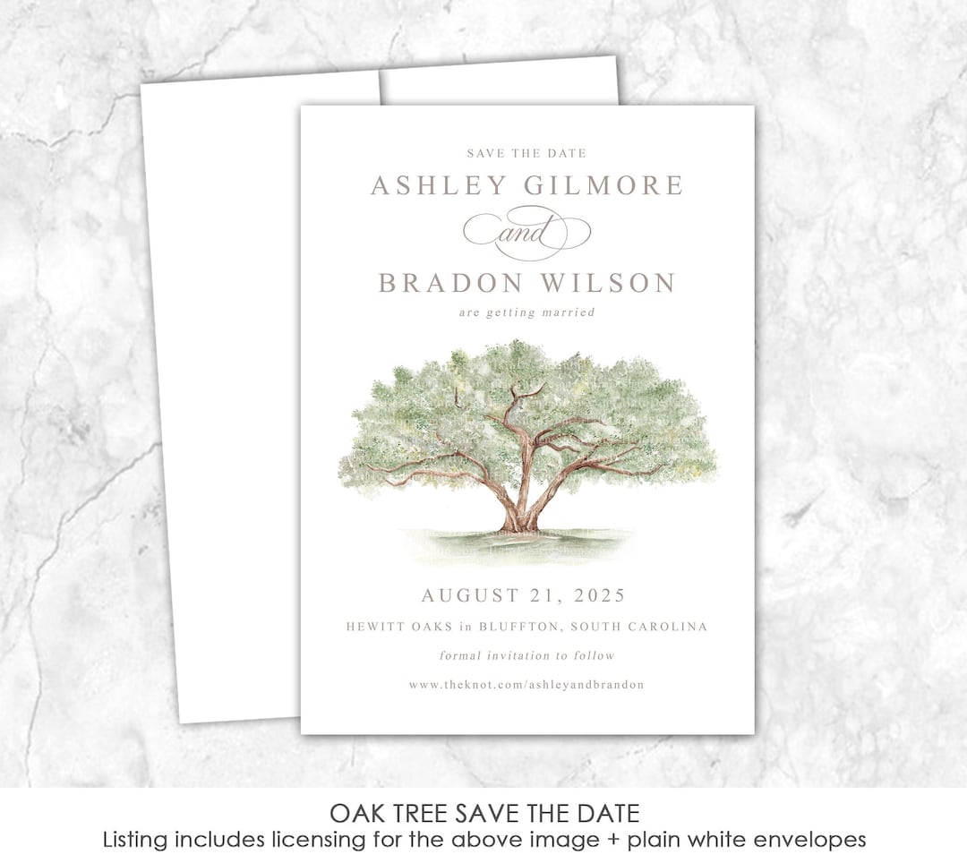 Oak Tree Save the Date | Hand-painted Southern Wedding Invitation - Etsy