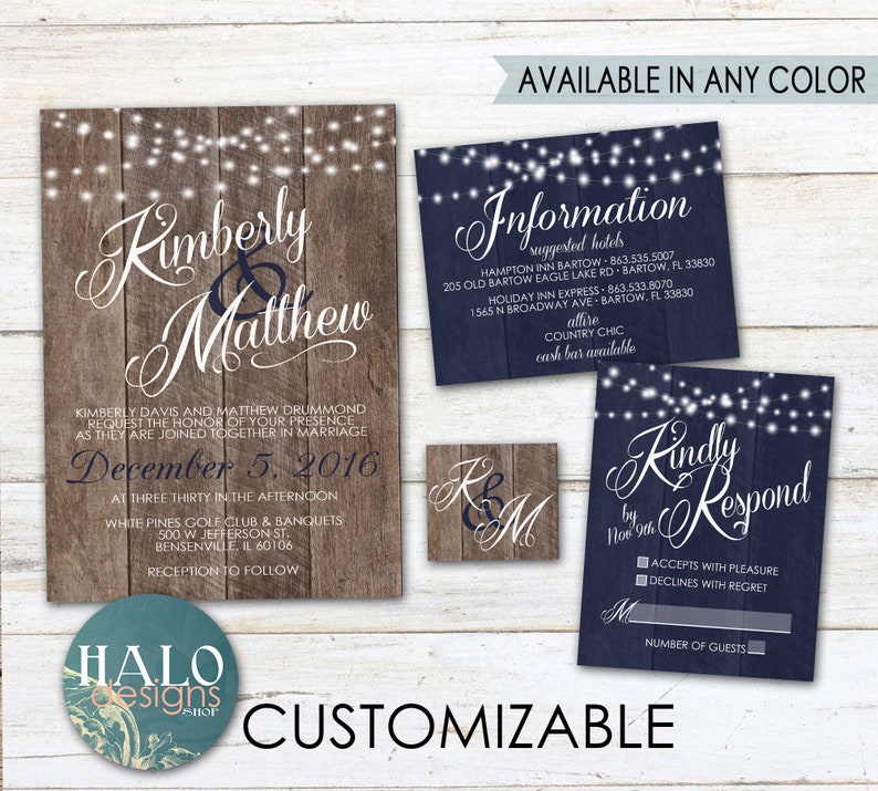 Rustic Wedding Invitation ANY COLOR Rustic Wedding Invite - Etsy