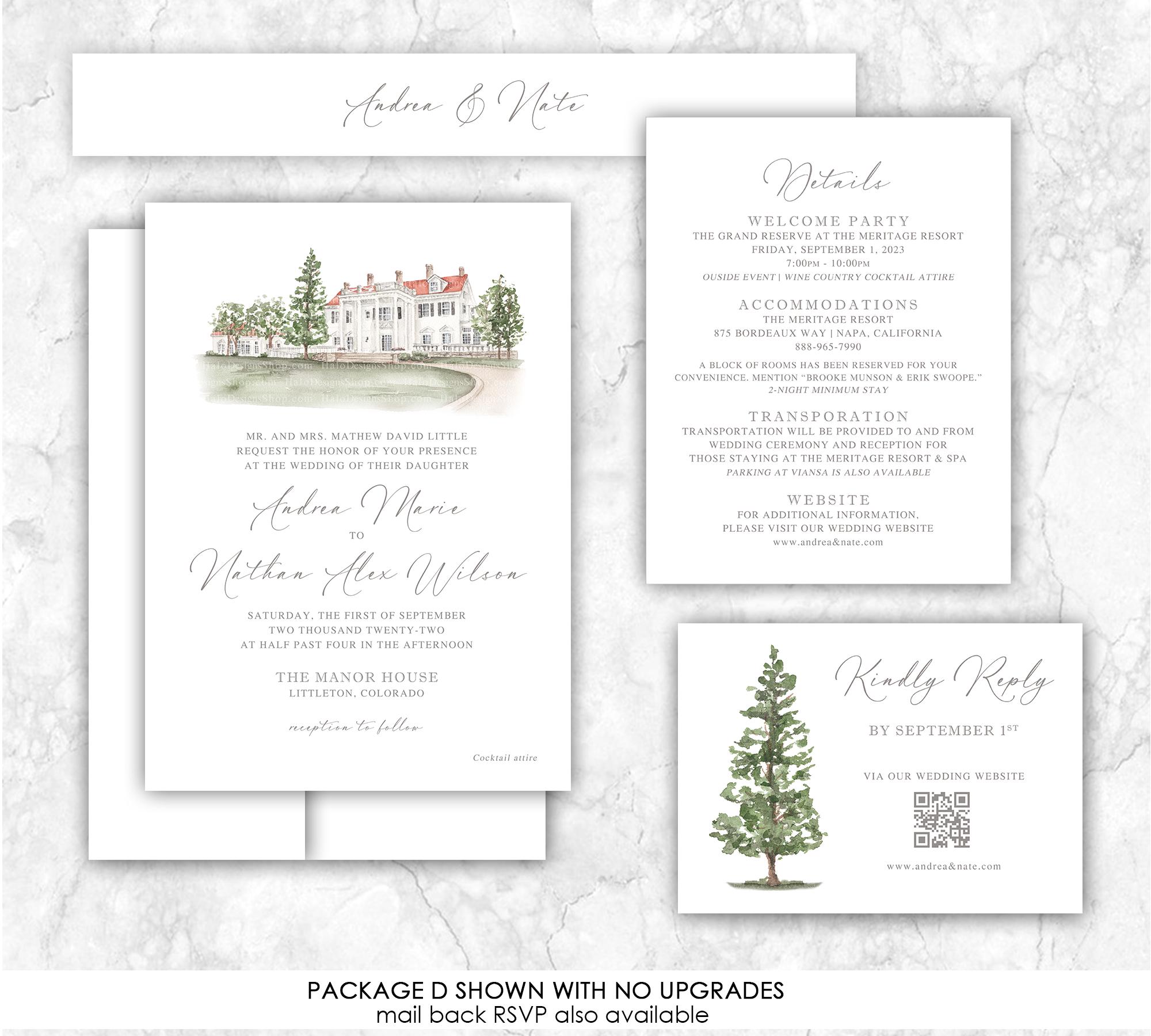 Manor House Wedding Invitation | Black & White - Etsy