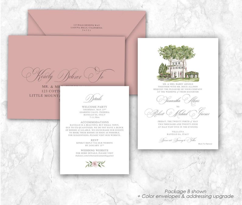 Villa Eva Wedding Invitation Set, Italian Venue Illustration - Etsy
