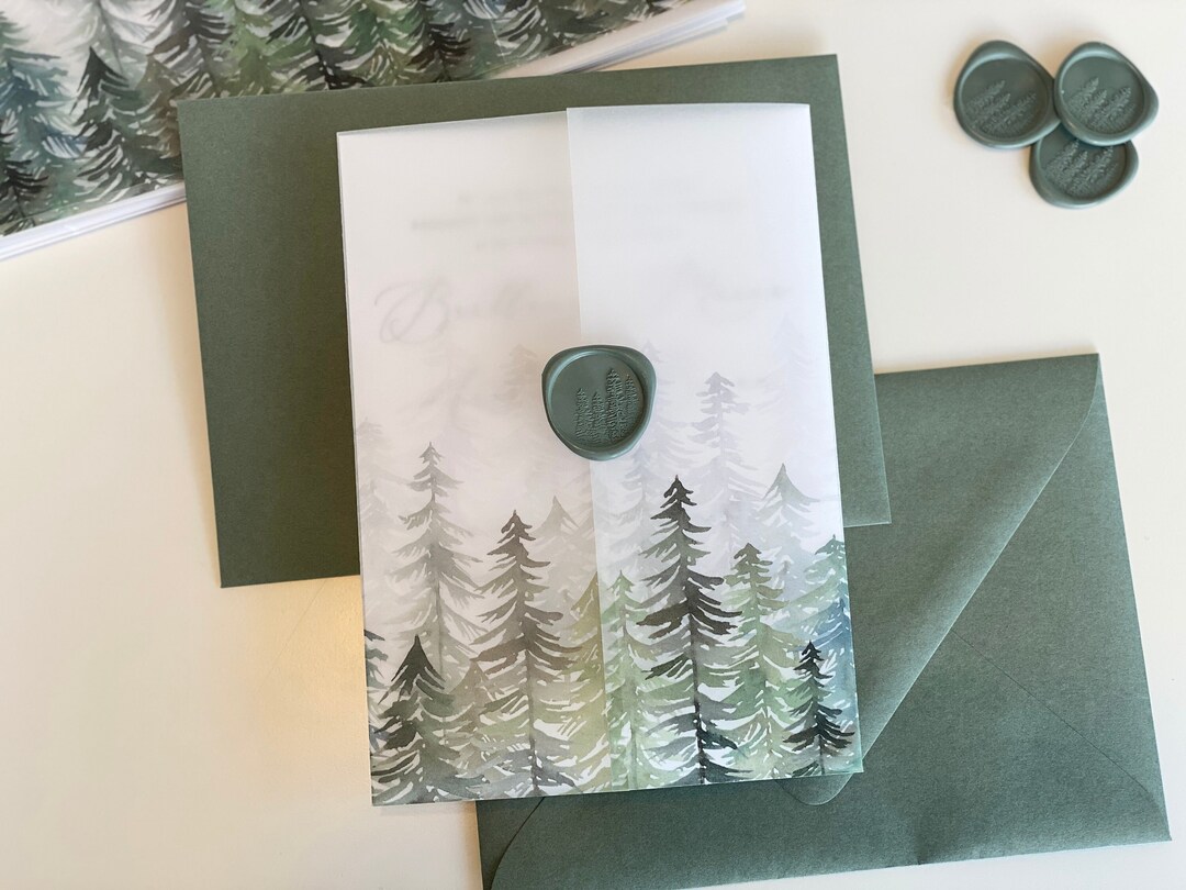 Pine Tree Vellum Invitation Wrap, for 5x7 Invitation, Evergreen Vellum ...